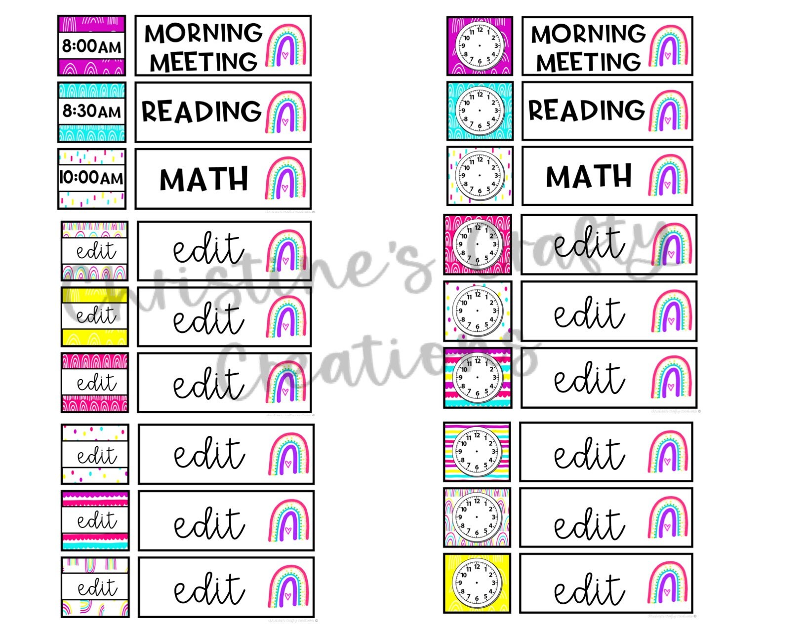 Bright Rainbow Boho Schedule L Editable - Etsy