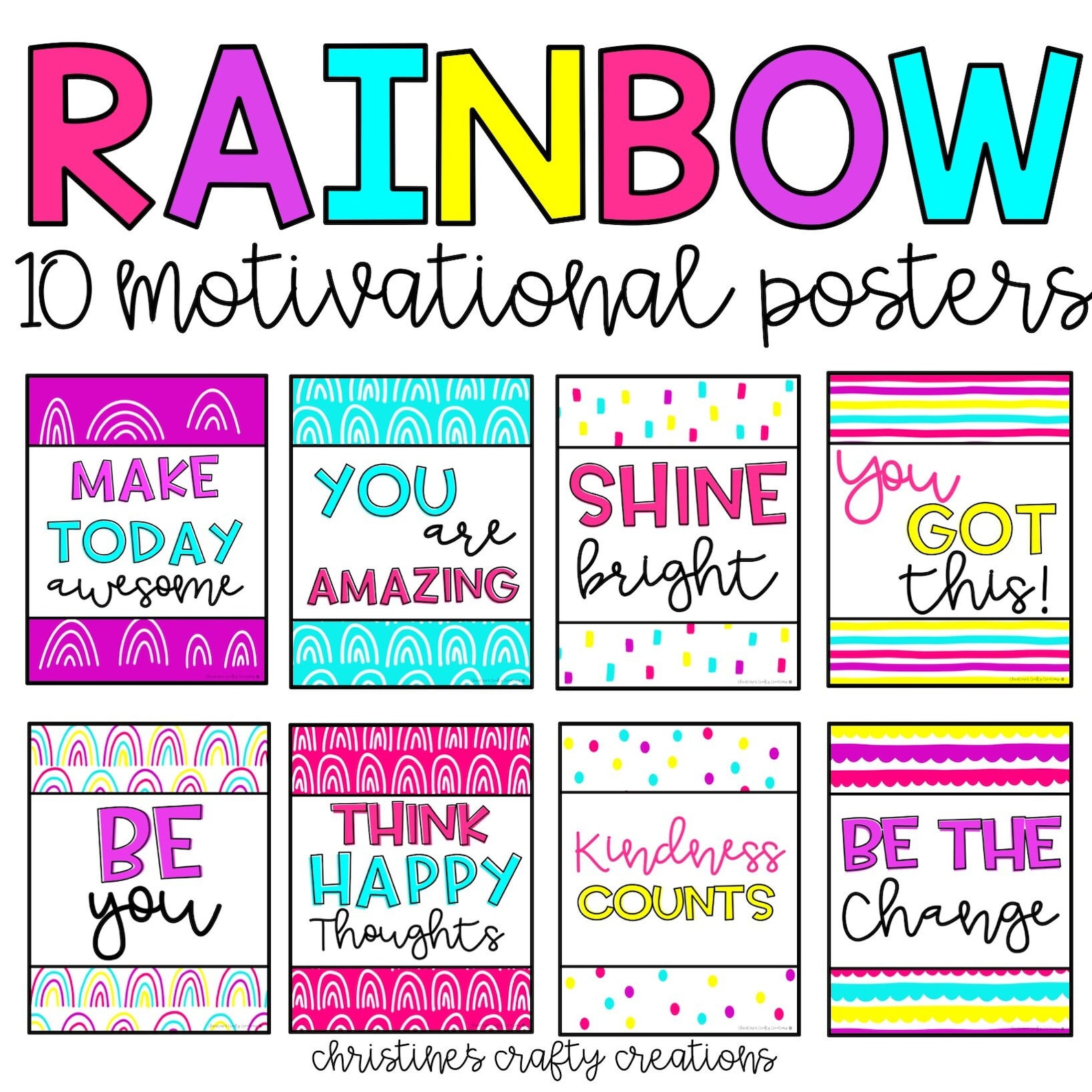 Bright Rainbow Boho Motivational Posters - Etsy