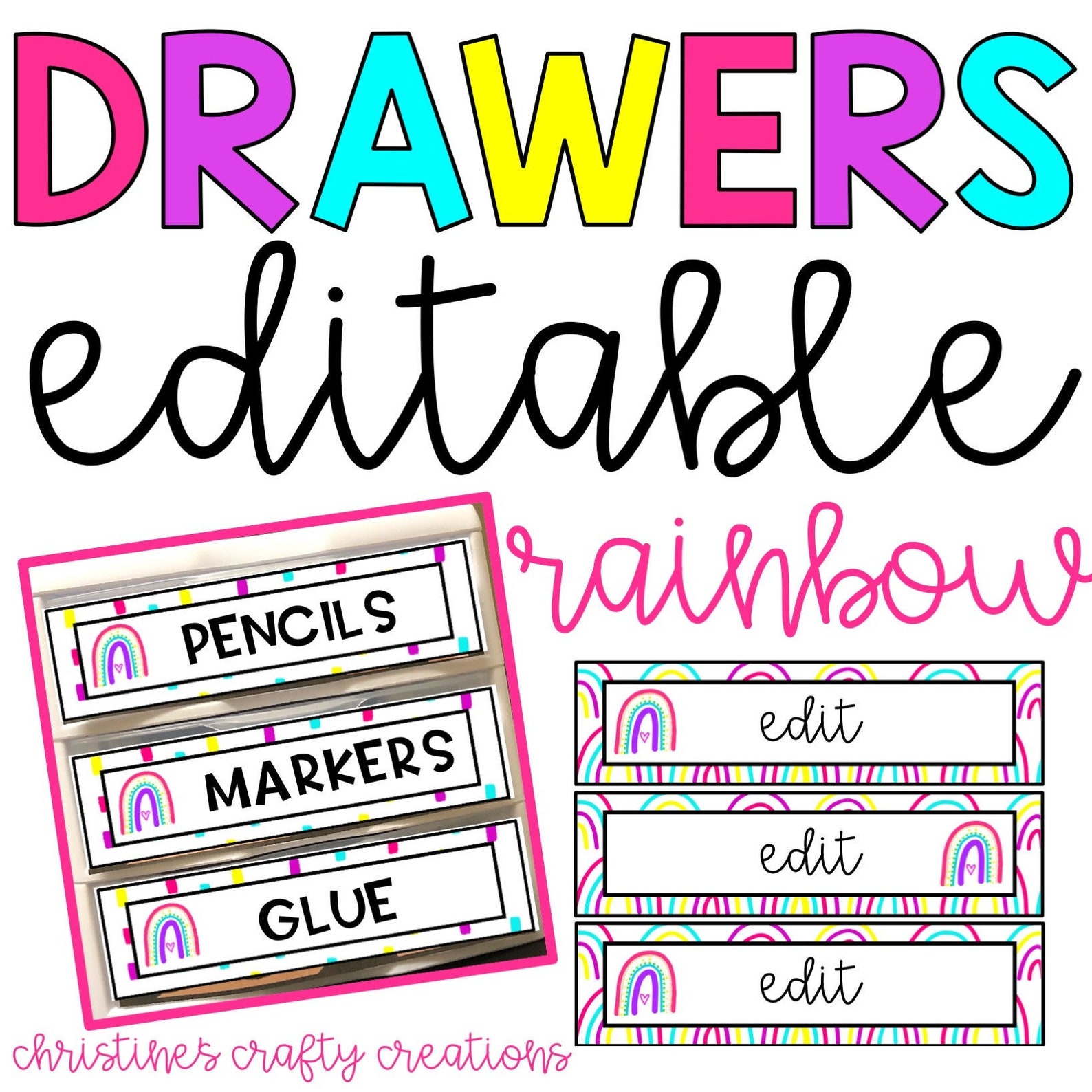 Bright Rainbow Boho Drawer Labels L Editable - Etsy