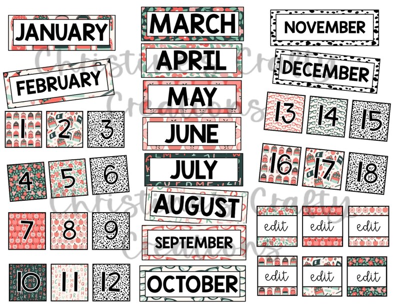Preppy Dalmatian Calendar Labels L Editable - Etsy