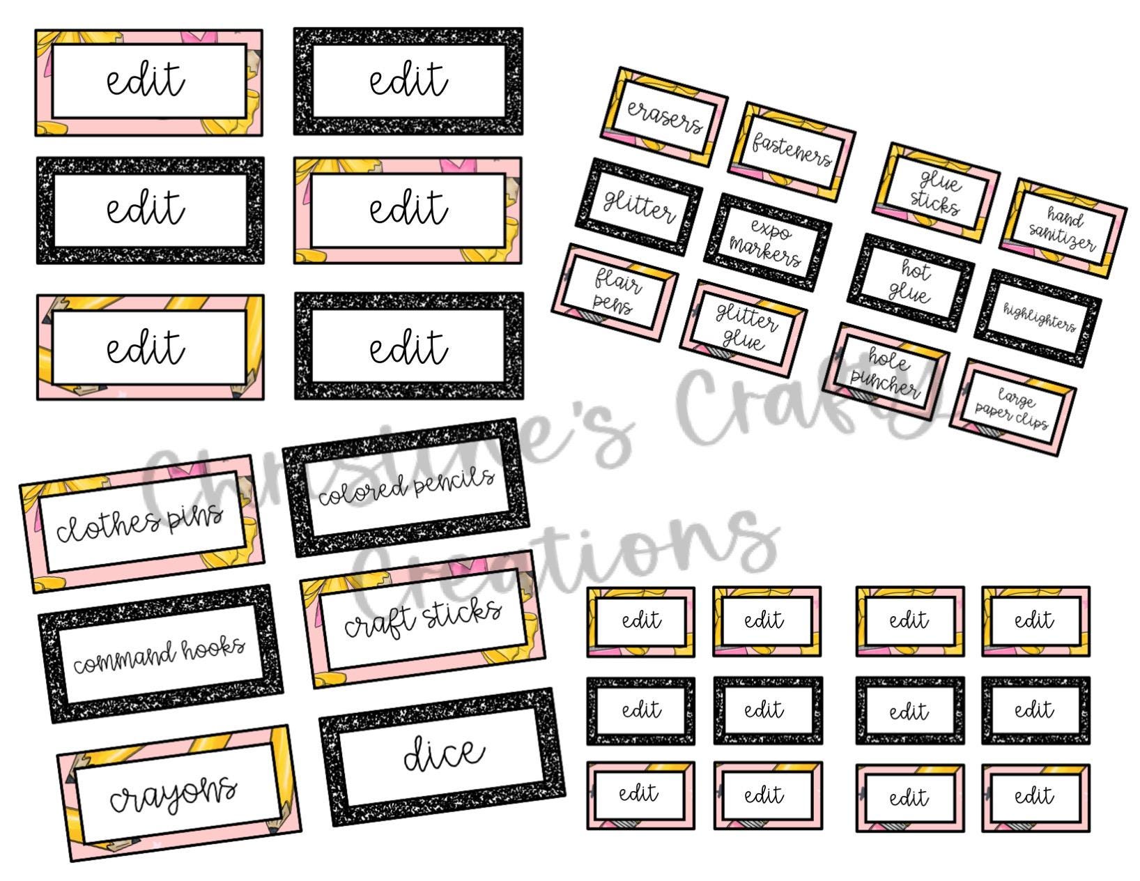 Coquette Bows and Pencils Toolbox Labels L Editable - Etsy