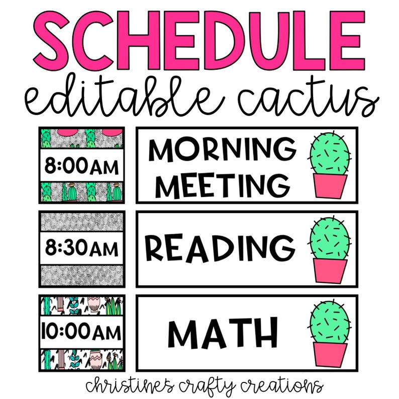 Cactus Daily Schedule L Editable - Etsy