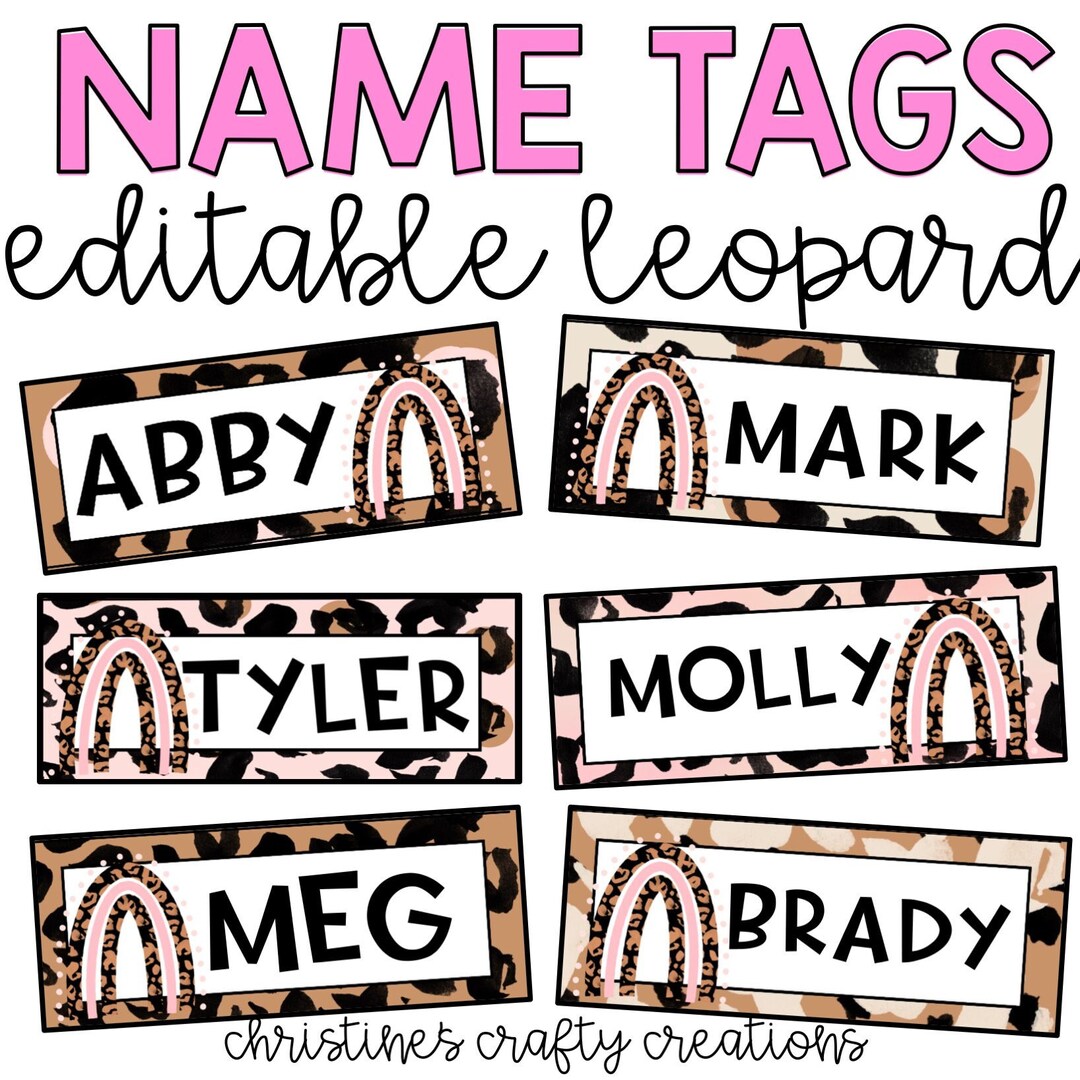 Leopard Name Tags L Editable - Etsy