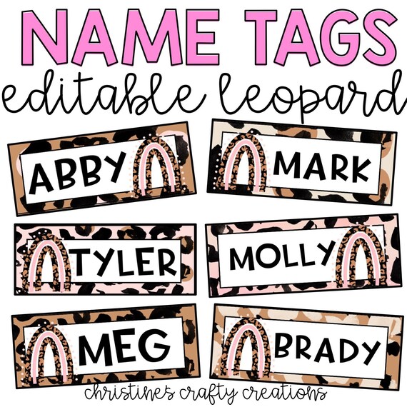 Leopard Name Tags L Editable - Etsy