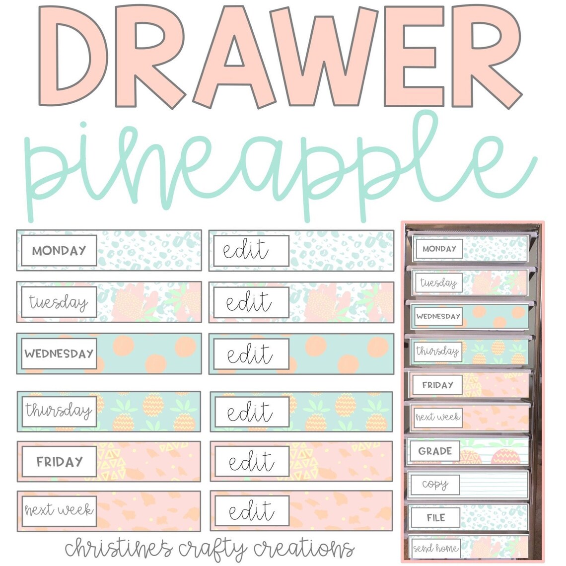 Pineapple 10 Drawer Labels L Editable - Etsy
