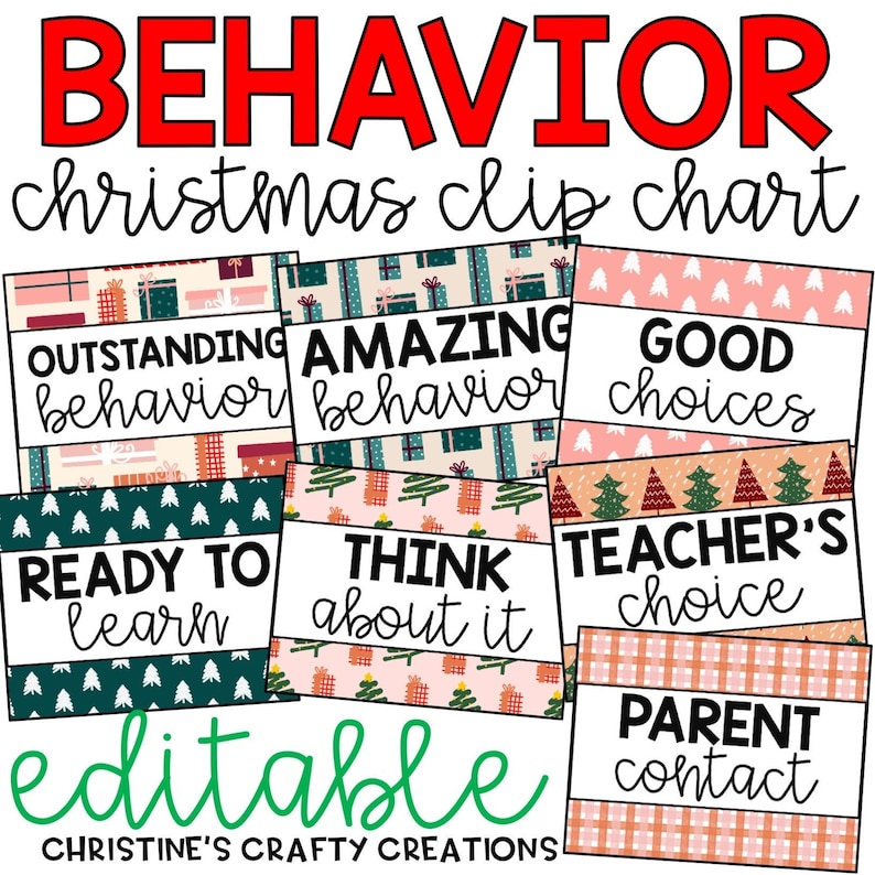 Christmas Behavior Chart L Editable Clip Chart - Etsy