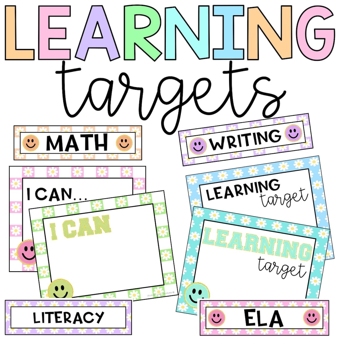 Retro Daisy Learning Targets L Editable - Etsy