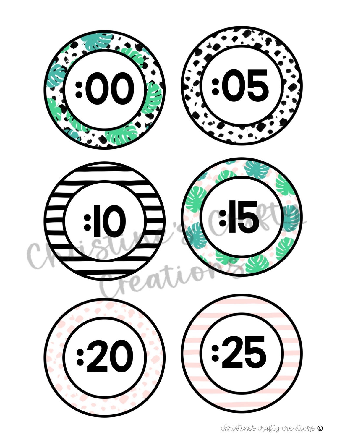 Tropical Leaves Clock Labels - Etsy