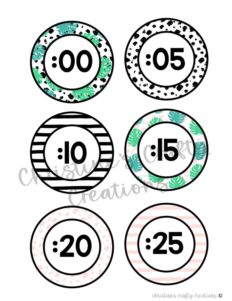 Tropical Leaves Clock Labels - Etsy