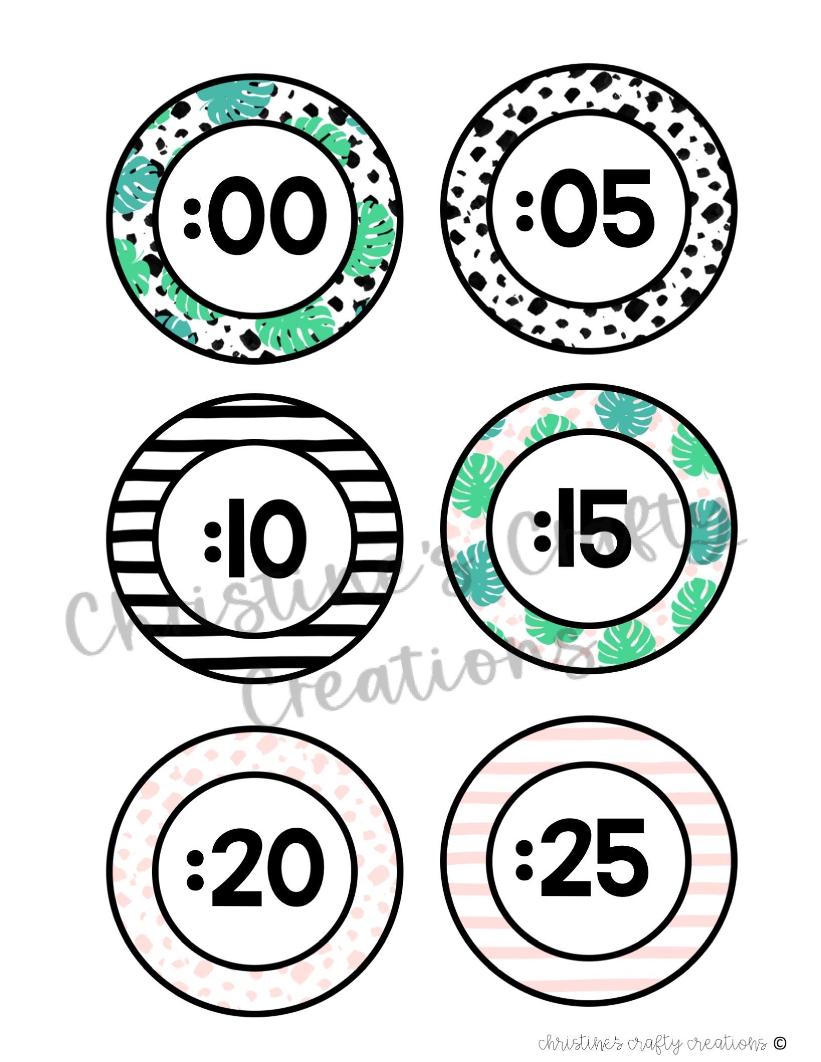 Tropical Leaves Clock Labels - Etsy
