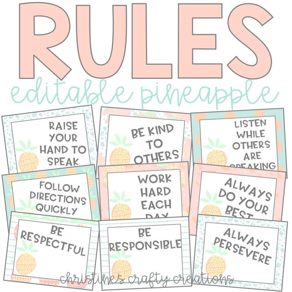 Pineapple Classroom Rules Posters L Editable | Etsy
