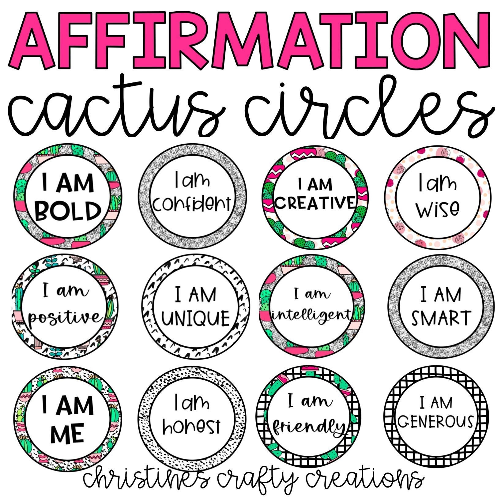 Cactus Affirmation Circles L Affirmation Mirror (Instant Download) - Etsy