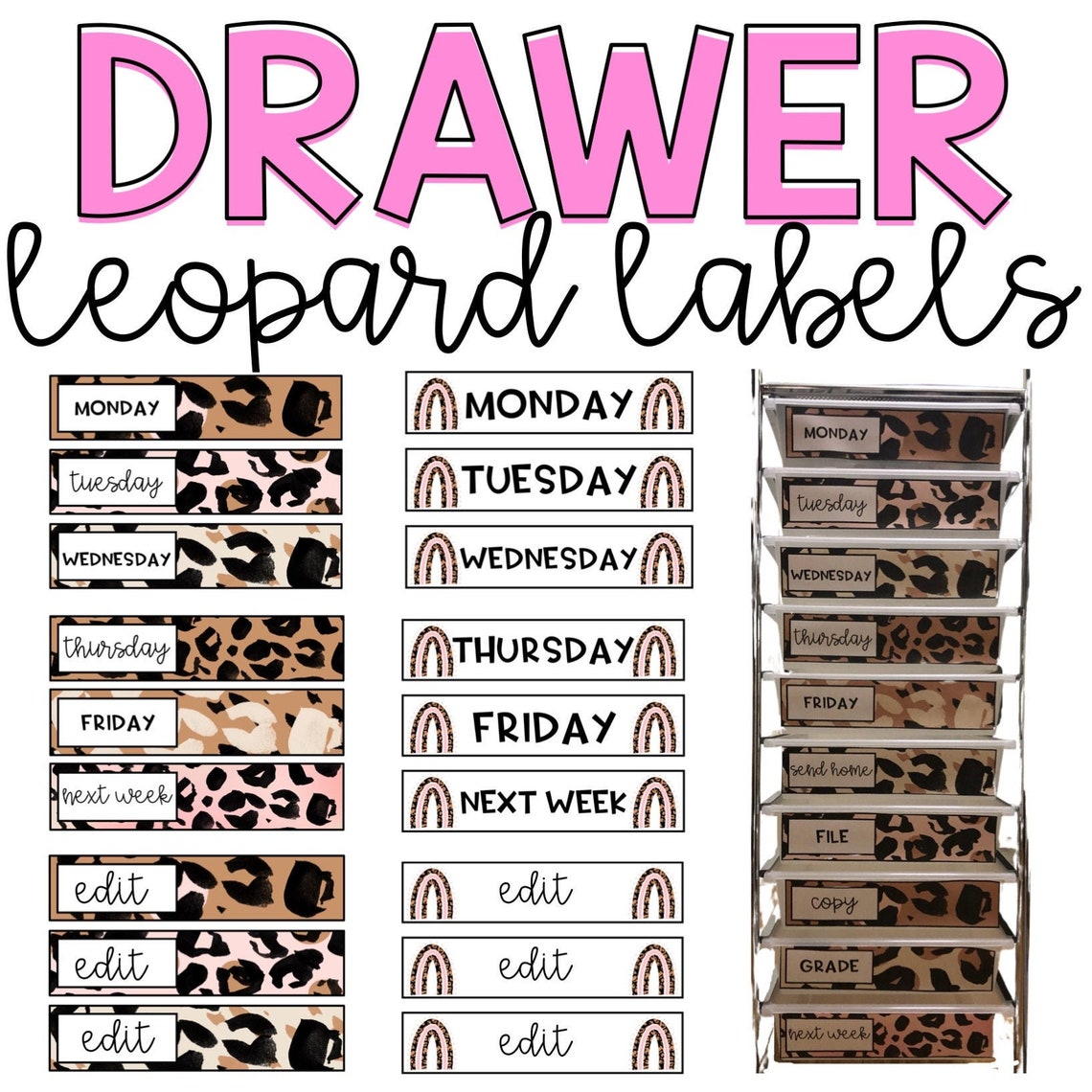 Leopard 10 Drawer Labels L Editable - Etsy