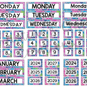 Preppy and Tropical Flip Calendar L Editable - Etsy