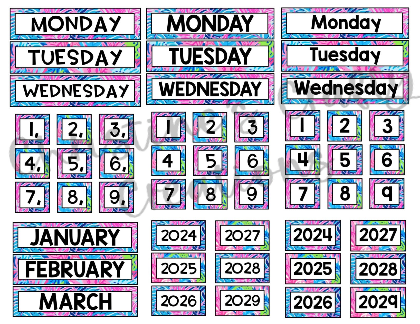 Preppy and Tropical Flip Calendar L Editable - Etsy