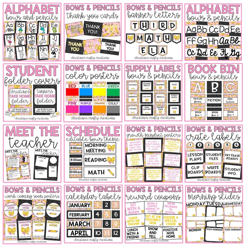 Coquette Bows and Pencils Classroom Decor Bundle - Etsy