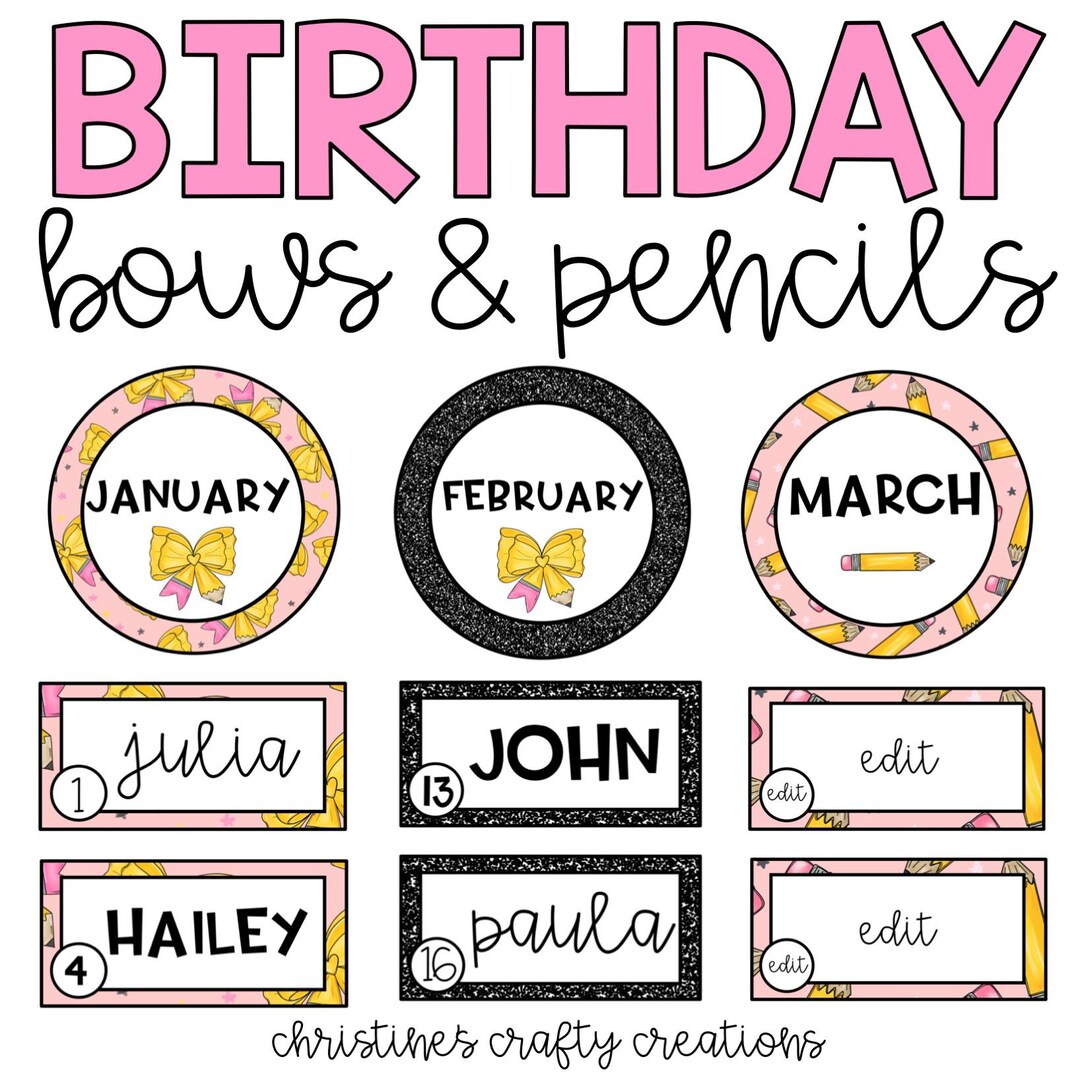 Coquette Bows and Pencils Birthday Chart L Editable - Etsy