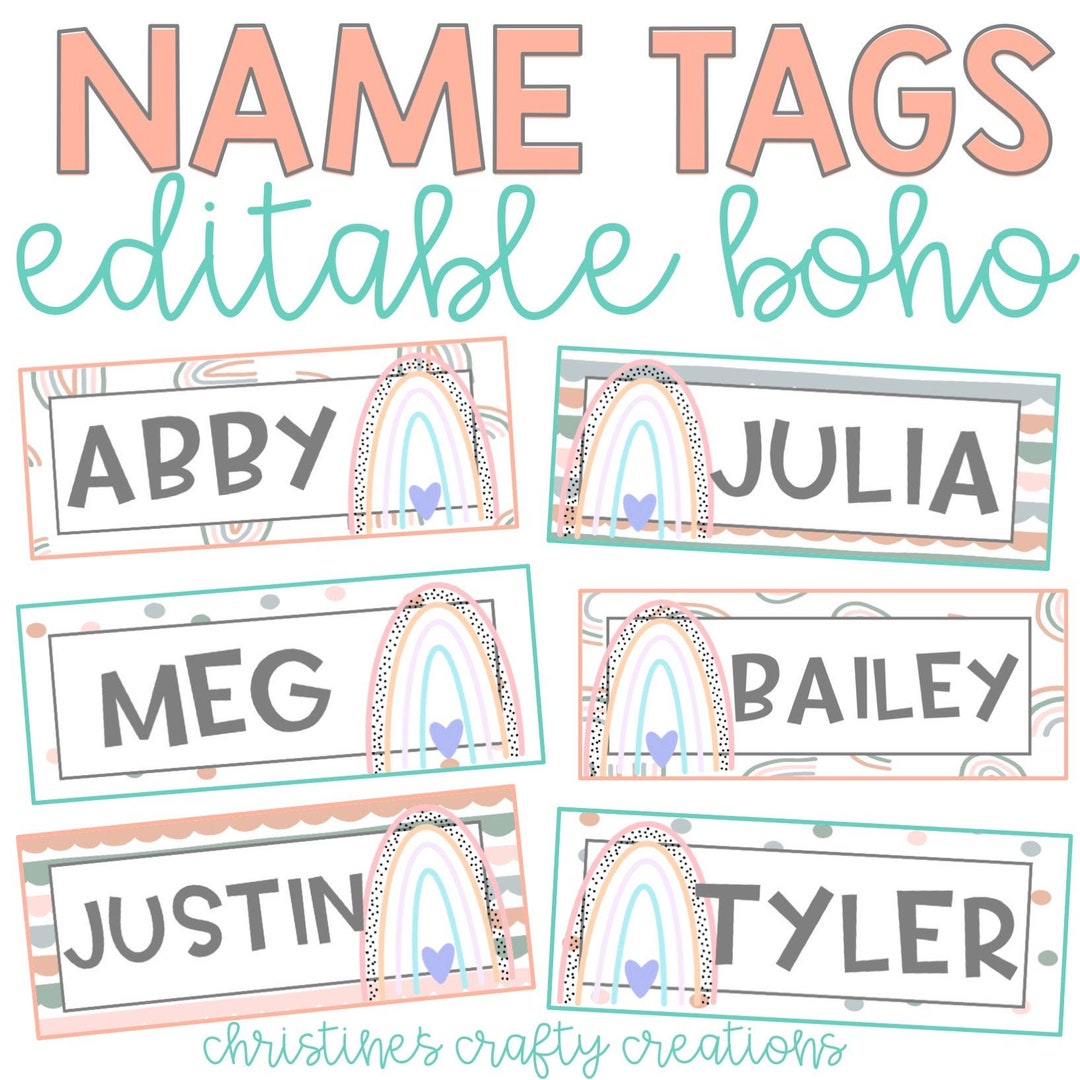 BOHO Name Tags L Editable - Etsy
