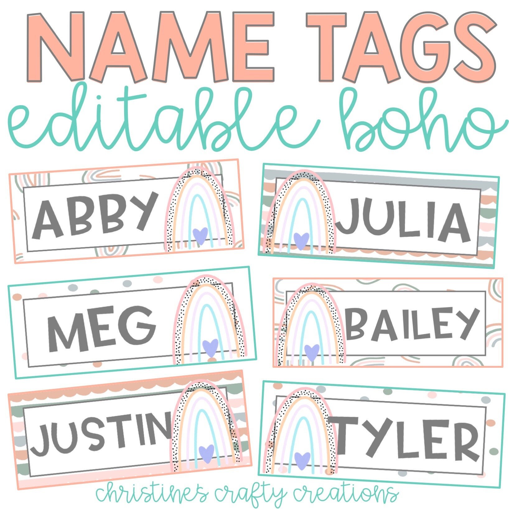 BOHO Name Tags L Editable - Etsy