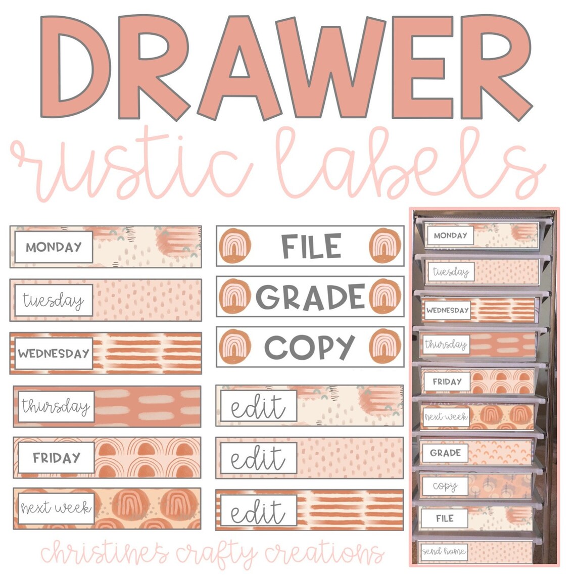 Rustic Boho 10 Drawer Labels L Editable - Etsy