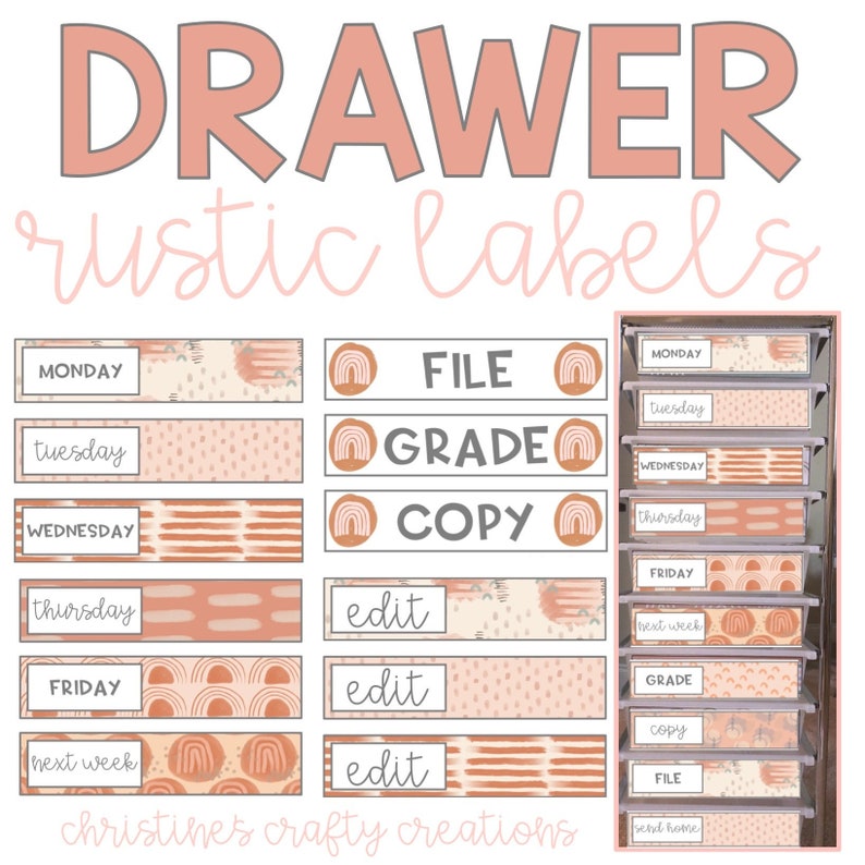 Rustic Boho 10 Drawer Labels L Editable - Etsy