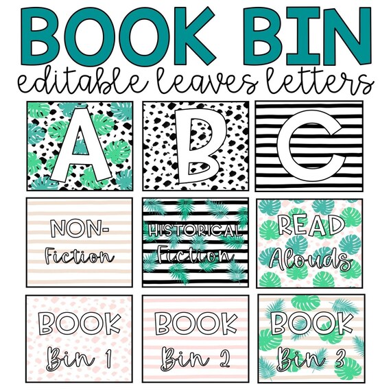 Tropical Leaves Book Bin Labels L Editable - Etsy