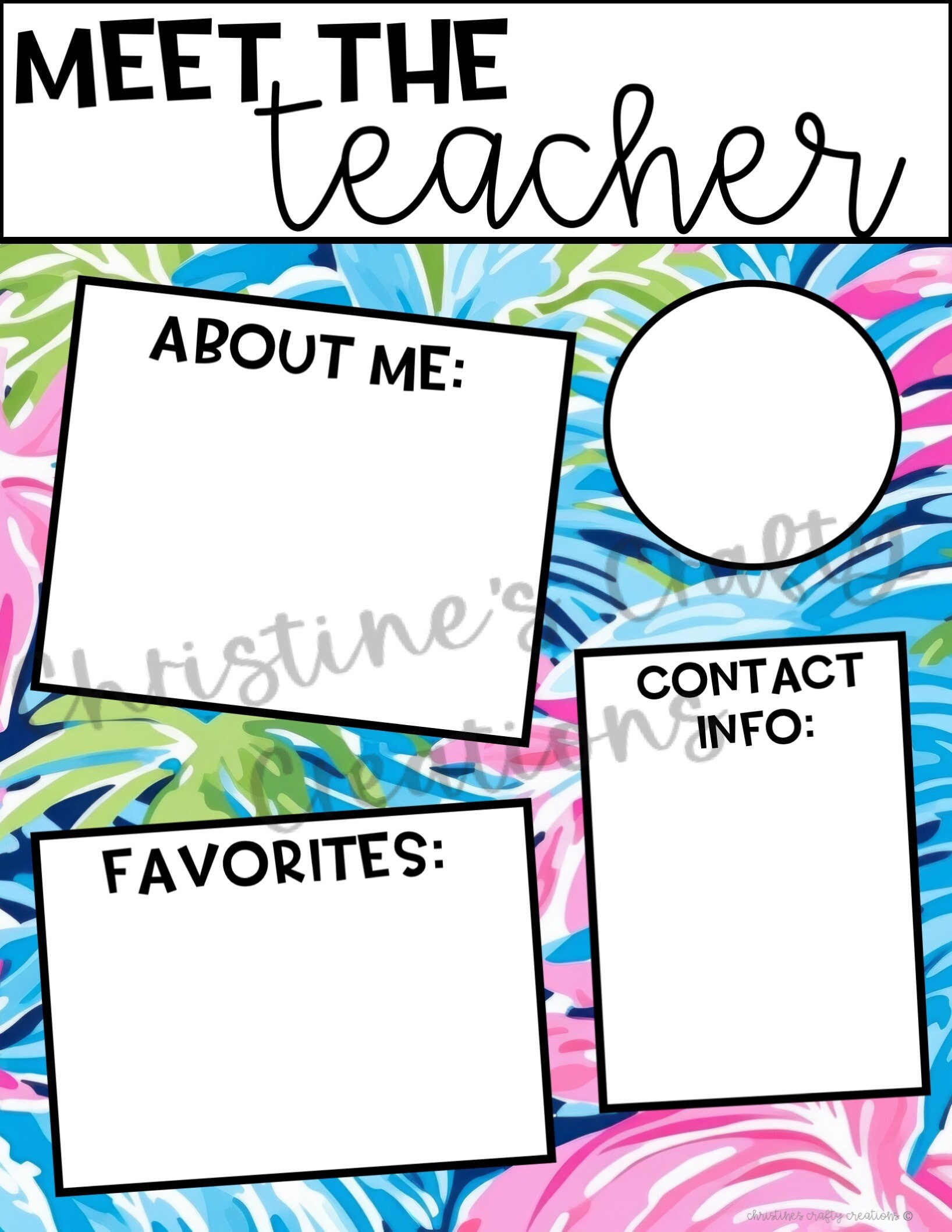 Preppy and Tropical Meet the Teacher Page L Editable - Etsy