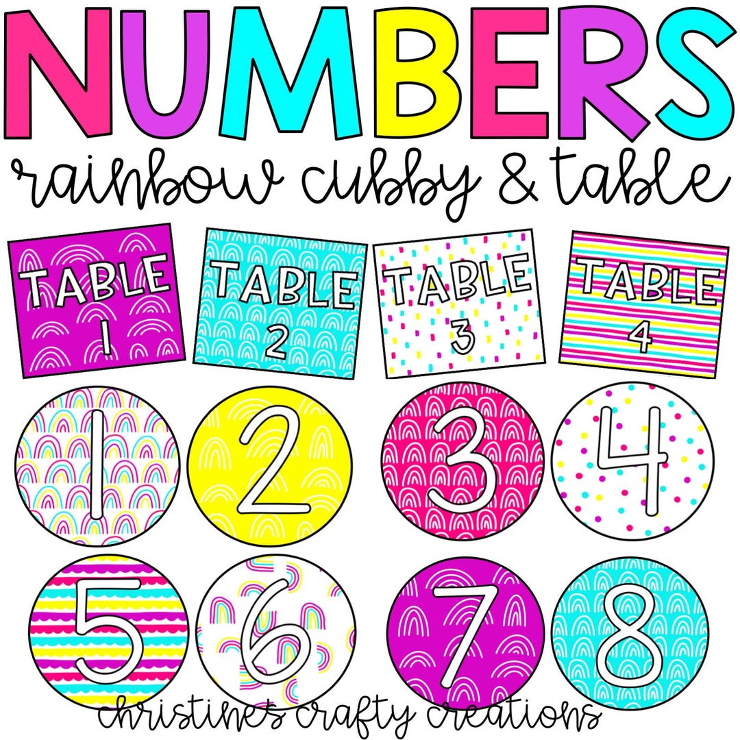 Bright Rainbow Boho Table and Cubby Numbers - Etsy