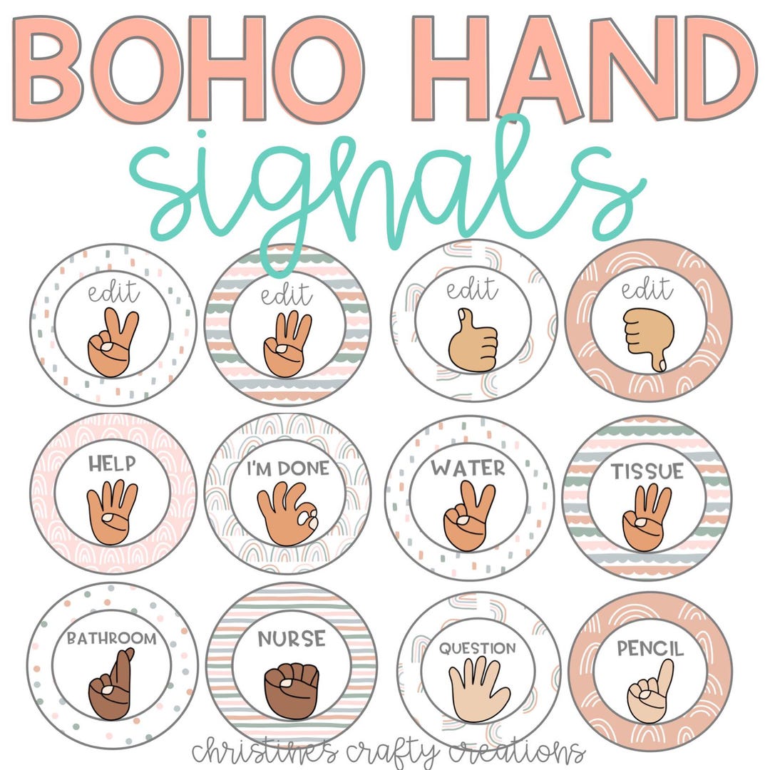 BOHO Hand Signal Posters L Multicultural and Editable - Etsy