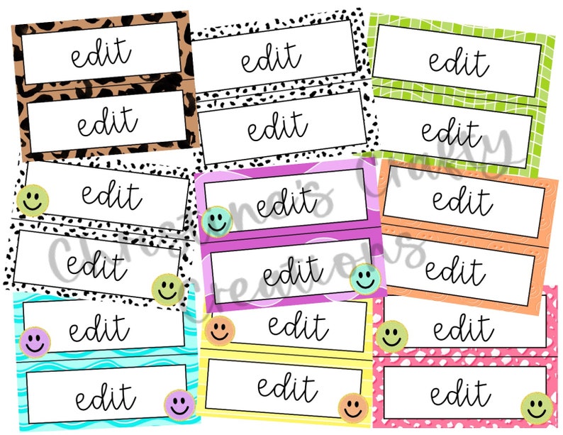 Groovy Leopard and Dalmatian Name Tags L Editable - Etsy