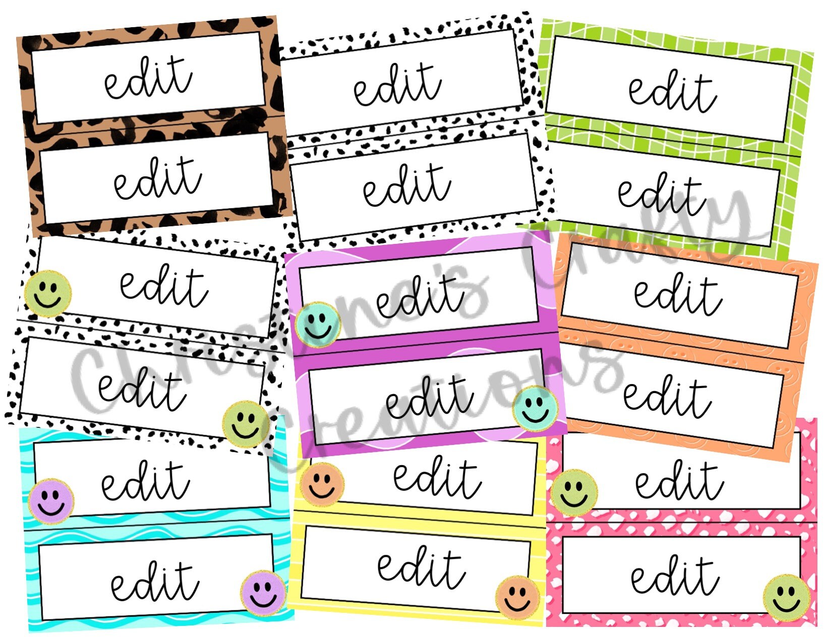 Groovy Leopard and Dalmatian Name Tags L Editable - Etsy