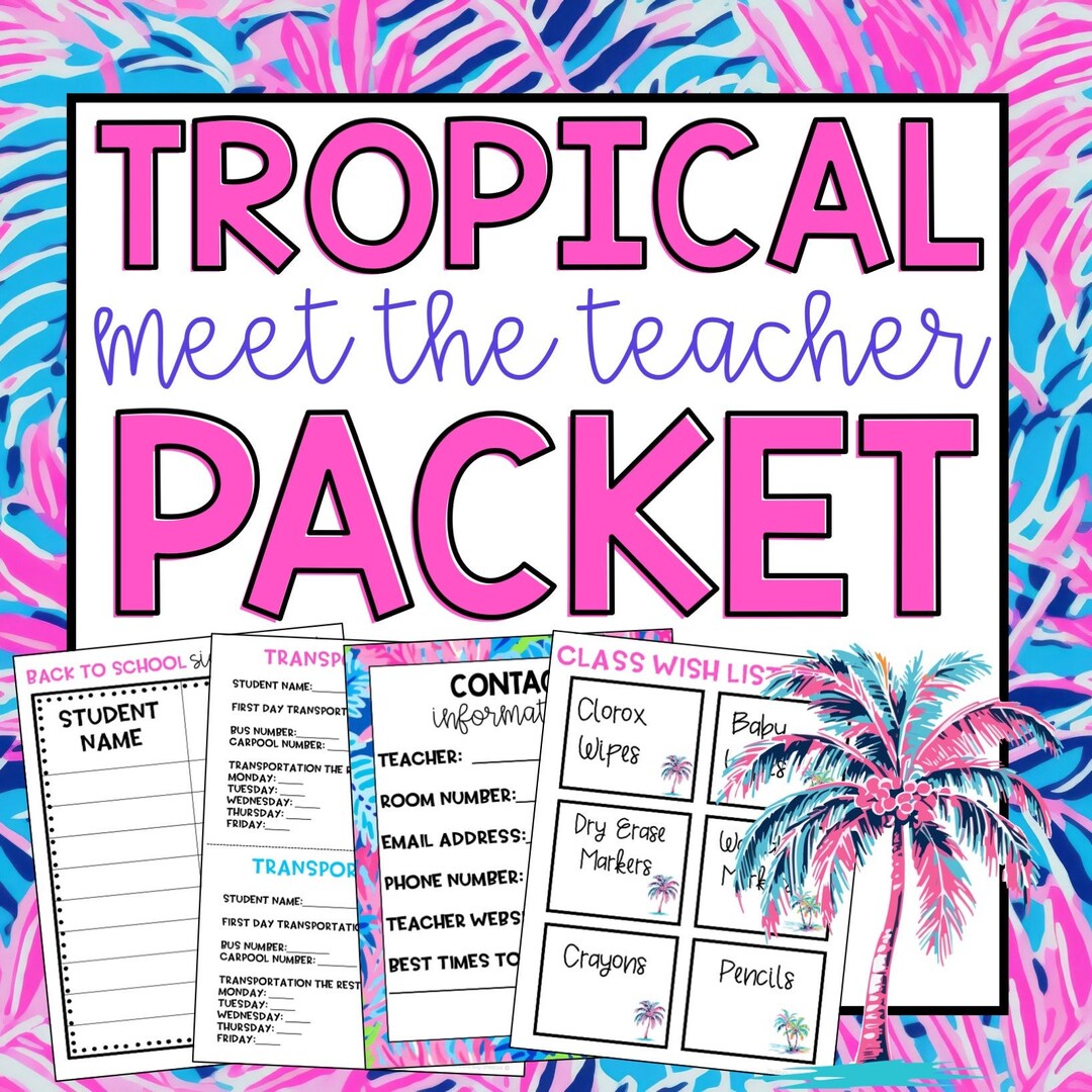 Preppy and Tropical Meet the Teacher Packet L Editable Materials - Etsy