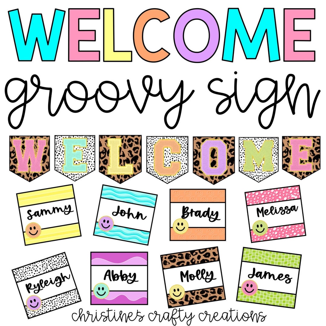 Groovy Leopard and Dalmatian Welcome Sign L Editable Door Name Labels ...