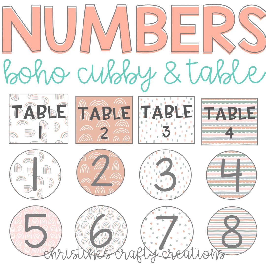 BOHO Table and Cubby Numbers - Etsy