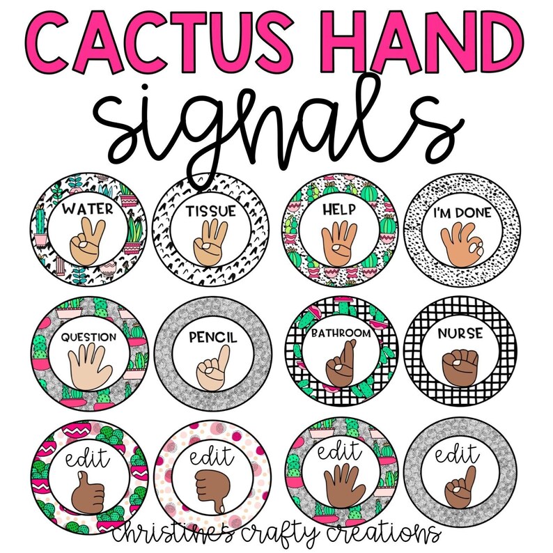 Cactus Hand Signals L Multicultural and Editable - Etsy