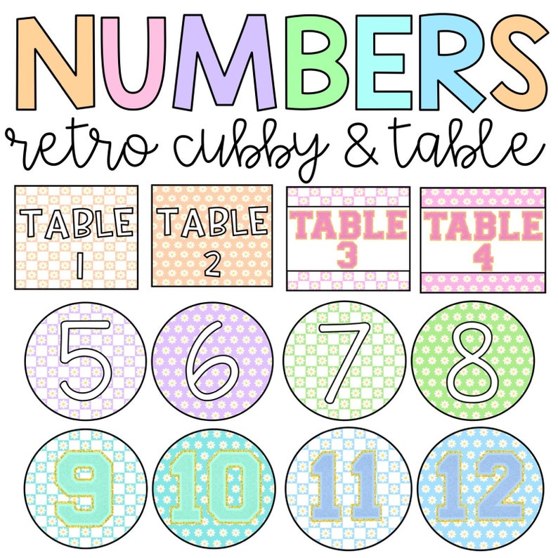 Retro Daisy Table and Cubby Numbers - Etsy