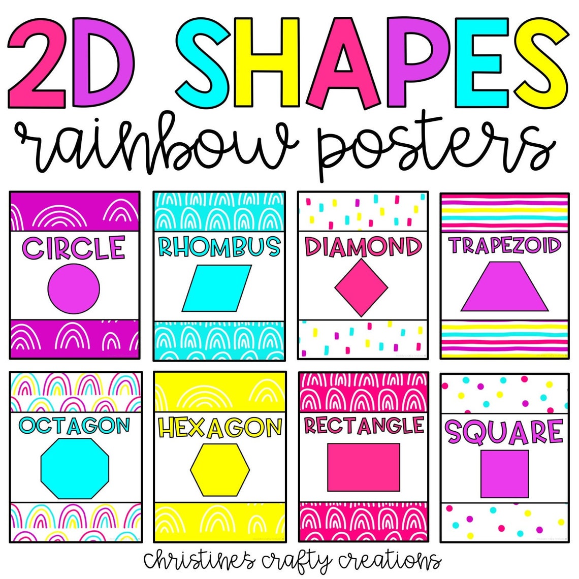 Bright Rainbow Boho 2D Shapes Posters - Etsy