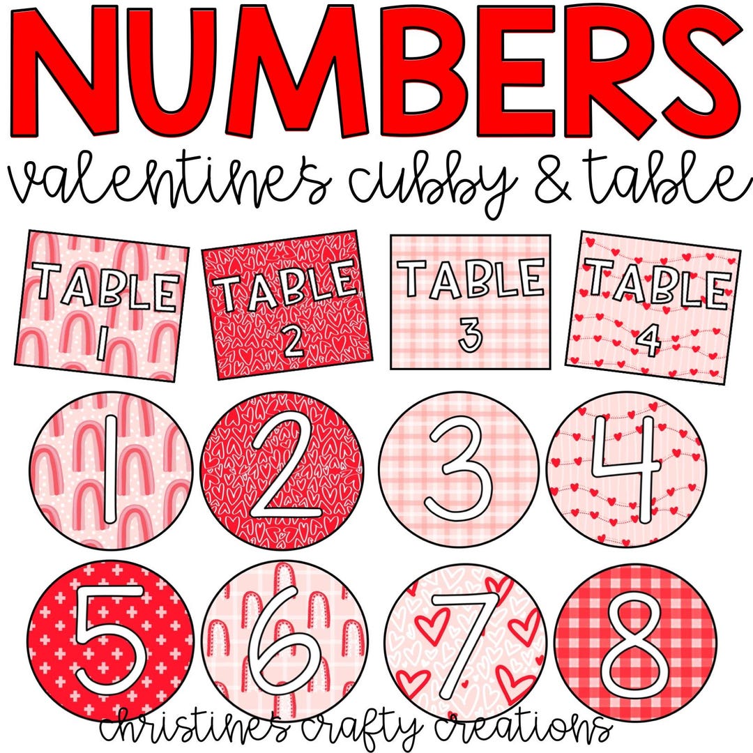 Valentine's Day Table and Cubby Numbers - Etsy