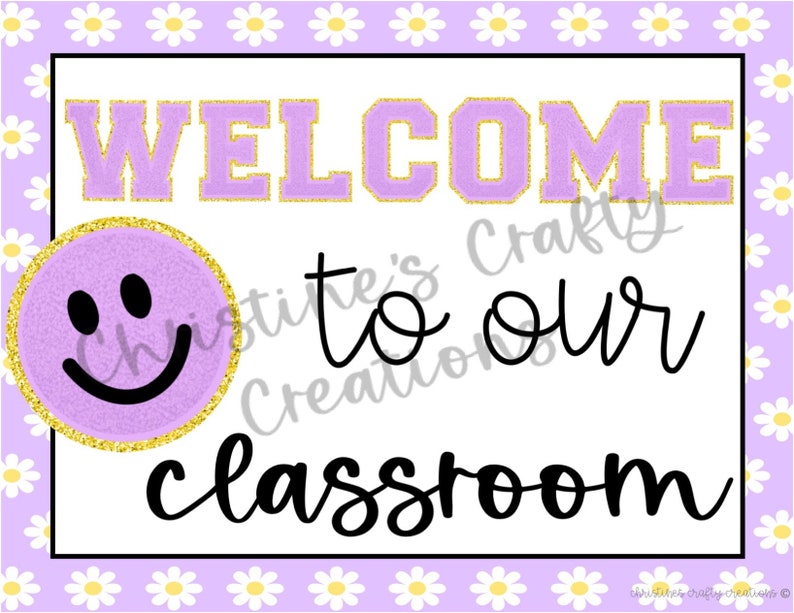 Retro Daisy Welcome Sign L Editable Door Name Labels L Bulletin Board ...