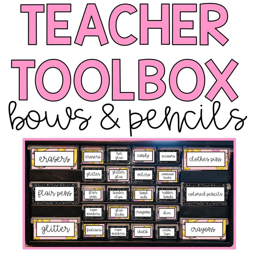 Coquette Bows and Pencils Toolbox Labels L Editable - Etsy