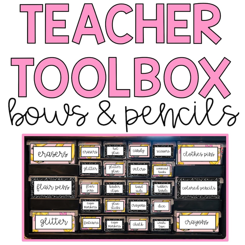 Coquette Bows and Pencils Toolbox Labels L Editable - Etsy