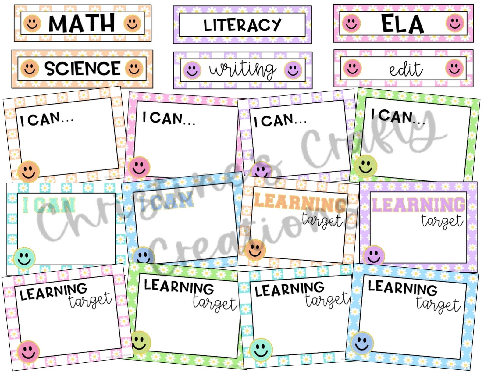 Retro Daisy Learning Targets L Editable - Etsy