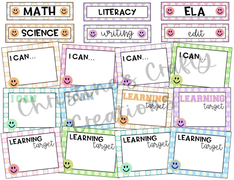 Retro Daisy Learning Targets L Editable - Etsy