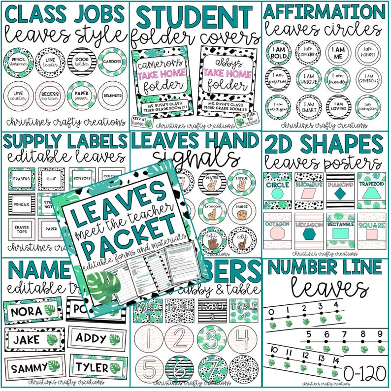 Tropical Leaves Classroom Decor Bundle - Etsy
