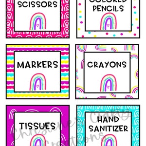 Bright Rainbow Boho Supply Labels L Editable - Etsy