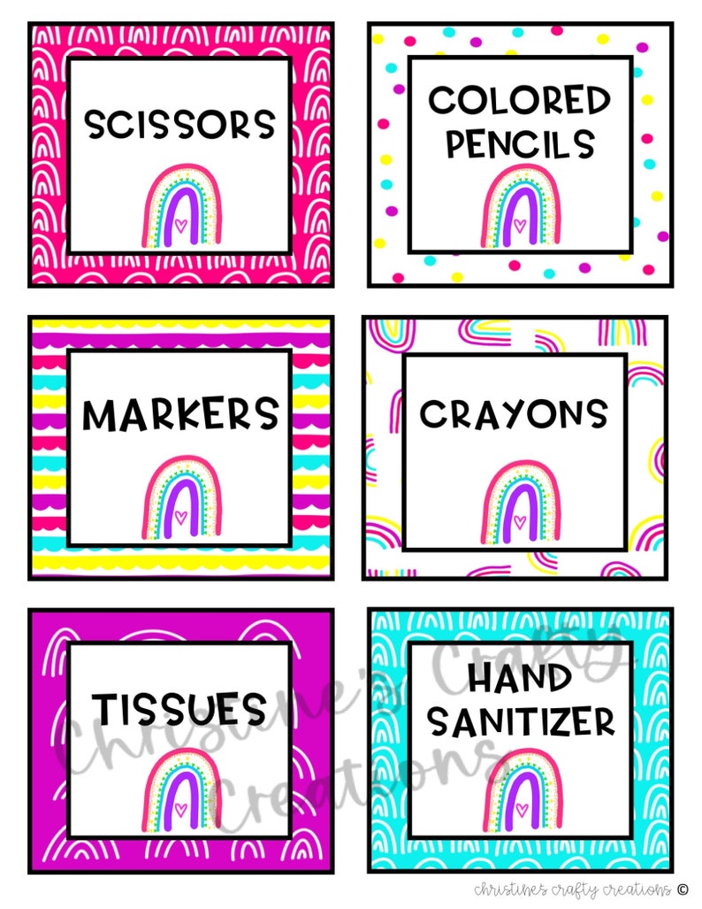 Bright Rainbow Boho Supply Labels L Editable - Etsy