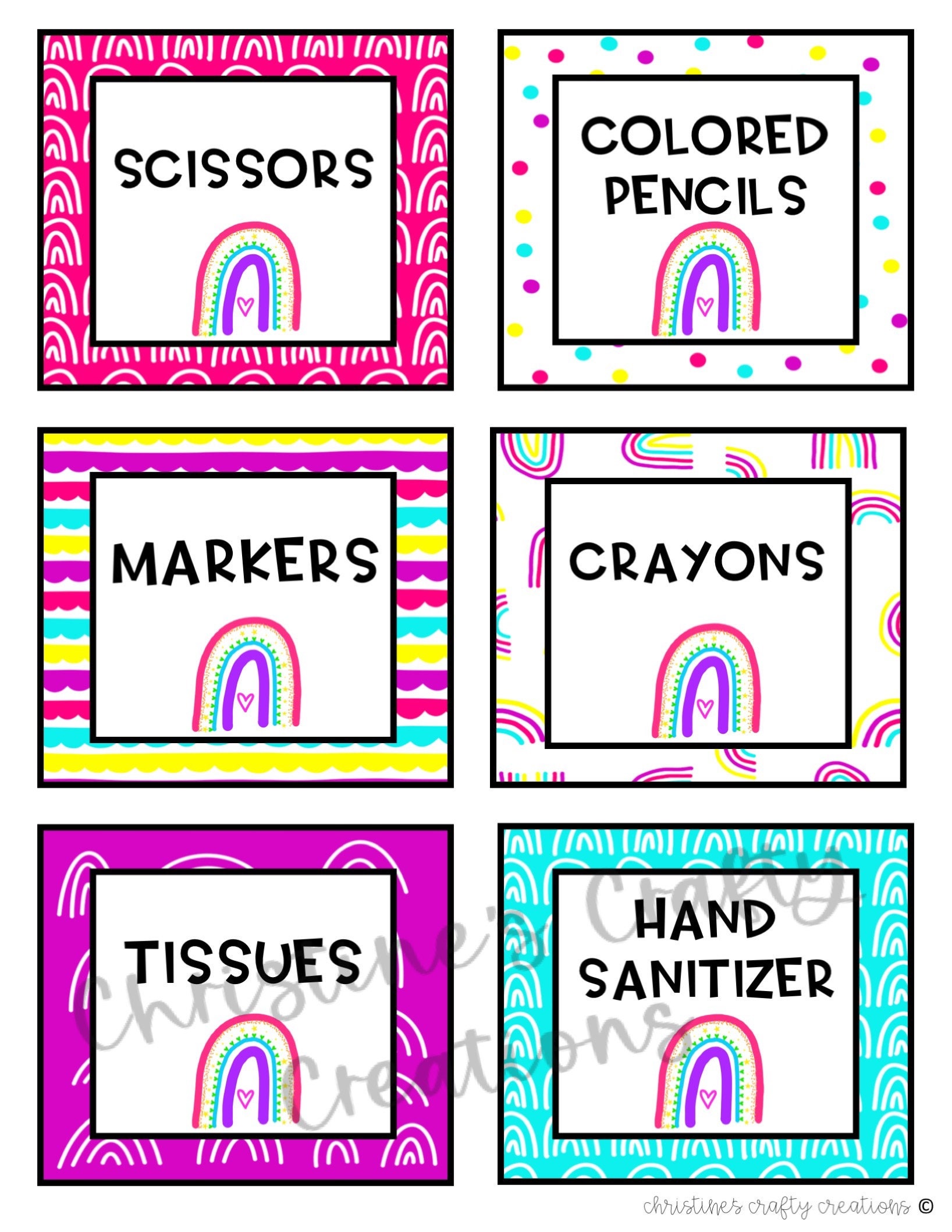 Bright Rainbow Boho Supply Labels L Editable - Etsy