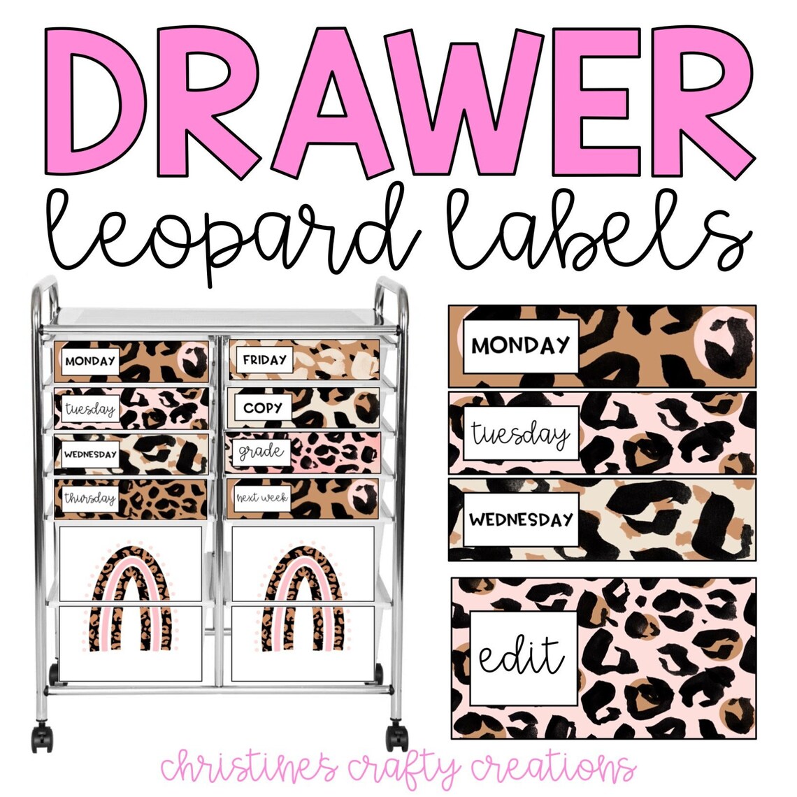 Leopard 12 Drawer Labels L Editable - Etsy