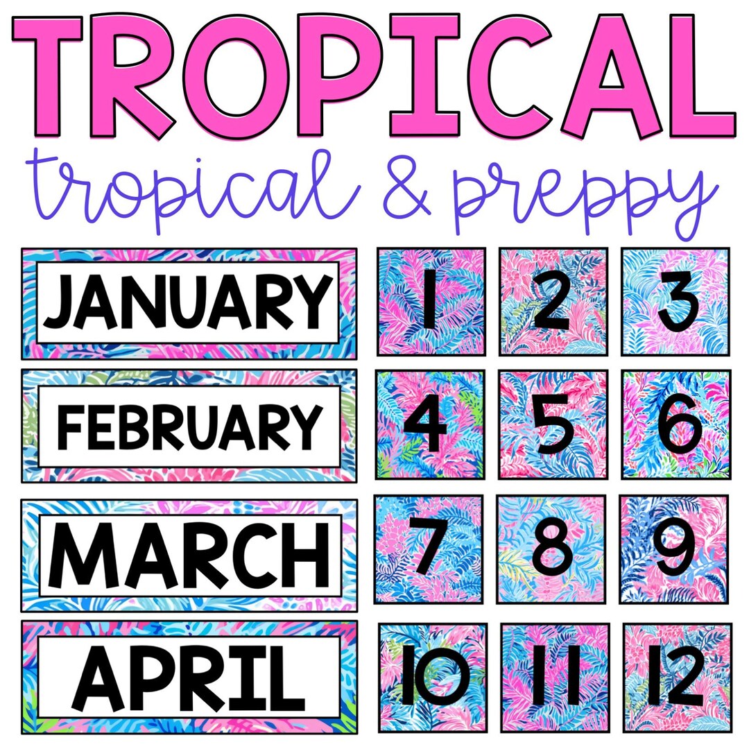 Preppy and Tropical Calendar Labels L Editable - Etsy