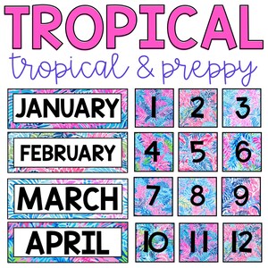 Preppy and Tropical Calendar Labels L Editable - Etsy